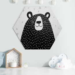 Bilderwelten Alu-Dibond Bild Hexagon Tiere weiss Illustration - Tierpark mit Mustern - B&auml;r - B&auml;r Kinderzimmer Baby M&auml;dchen Jungen