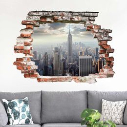 Bilderwelten Wandtattoo Stadt modern selbstklebend beige - 3D Sonnenaufgang in New York - New York Wohnzimmer Schlafzimmer