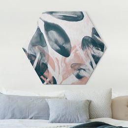 Bilderwelten Alu-Dibond Bild Hexagon Blumen petrol Abstrakt - Tropisches Orakel petrol I - Pflanzen Wohnzimmer Schlafzimmer