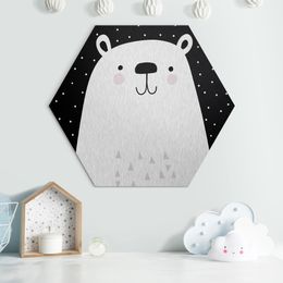 Bilderwelten Alu-Dibond Bild Hexagon Tiere schwarz Illustration - Tierpark mit Mustern - Eisb&auml;r - B&auml;r Kinderzimmer Baby M&auml;dchen Jungen