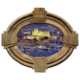 Bilderwelten Wandtattoo Stadt Motiv 3D-Effekt Wandaufkleber - Palma de Mallorca City Skyline und Hafen - Skylines Wohnzimmer Schlafzimmer