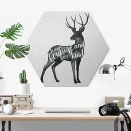 Bilderwelten Alu-Dibond Bild Hexagon Tiere weiss Illustration Aquarell - Tiere mit Weisheit - Hirsch - Hirsch Wohnzimmer Schlafzimmer