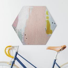 Bilderwelten Alu-Dibond Bild Hexagon originell rosa Abstrakt Aquarell - Verschwommener Tagesanbruch II - Deko Wohnzimmer Schlafzimmer