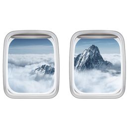 Bilderwelten Wandtattoo Natur modern 3D-Effekt Wandaufkleber - Doppelfenster Flugzeug Alpen &uuml;ber den Wolken - Berg Wohnzimmer Schlafzimmer