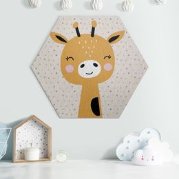Bilderwelten Alu-Dibond Bild Hexagon Tiere gelb Illustration - Baby Giraffe - Giraffen Kinderzimmer Baby M&auml;dchen Jungen