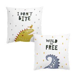 Bilderwelten Dekokissen 2er Set weiss Tiere Illustration - Dino Liebe Set I - Dinosaurier Sofakissen Bezug & F&uuml;llung in 40x40 50x50 60x60