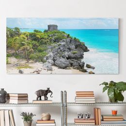 Bilderwelten Leinwandbild - Querformat Karibikk&uuml;ste Tulum Ruinen
