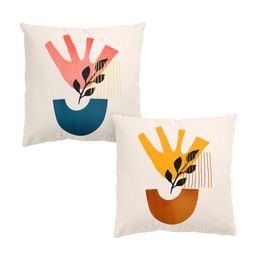 Bilderwelten Dekokissen 2er Set bunt Abstrakt - Blumengru&szlig; in Farbe Duo - Pflanzen Sofakissen Bezug & F&uuml;llung in 40x40 50x50 60x60