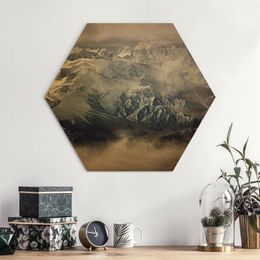 Bilderwelten Hexagon-Alu-Dibond Bild Berge von Tibet