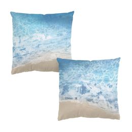 Bilderwelten Dekokissen Kissenbezug 2er Set blau Strand maritim - Ebbe und Flut in Farbe Set I - Landschaft Sofakissen Bezug & F&uuml;llung in 40x40 50x50 60x60