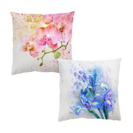 Bilderwelten Dekokissen Kissenbezug 2er Set blau Blumen modern Aquarell - Aquarell Blumen Duo - Bett Couch Sofakissen Bezug & F&uuml;llung in 40x40 50x50 60x60