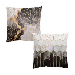 Bilderwelten Dekokissen 2er Set schwarz Abstrakt - Goldene Geometrie Aquarell Set - Geometrisch Sofakissen Bezug & F&uuml;llung in 40x40 50x50 60x60