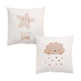 Bilderwelten Dekokissen Kissenbezug 2er Set beige Spr&uuml;che Illustration Aquarell - Boho Stern und Wolke Duo - Spr&uuml;che Sofakissen Bezug-in 40x40 50x50 60x60