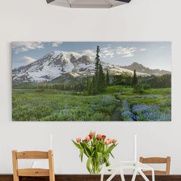 Bilderwelten Leinwandbild - Querformat Bergblick Wiesenpfad