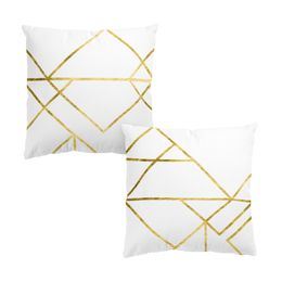Bilderwelten Dekokissen Kissenbezug 2er Set gold Abstrakt - Goldene geometrische Linien Duo - Geometrisch Sofakissen Bezug & F&uuml;llung in 40x40 50x50 60x60