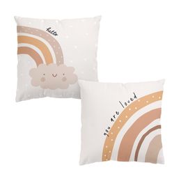 Bilderwelten Dekokissen 2er Set beige Spr&uuml;che Illustration Aquarell - Boho Regenbogen Duo - Regenbogen Sofakissen Bezug & F&uuml;llung in 40x40 50x50 60x60