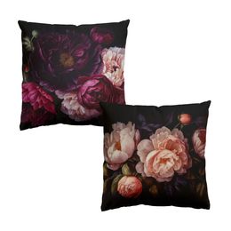 Bilderwelten Dekokissen Kissenbezug 2er Set schwarz Blumen Motiv - Dunkle Bl&uuml;ten Duo - Bett Couch Sofakissen Bezug & F&uuml;llung in 40x40 50x50 60x60
