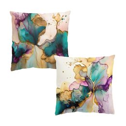 Bilderwelten Dekokissen 2er Set gold originell modern Aquarell - Goldenes Farbspiel Duo - Bett Couch Sofakissen Bezug & F&uuml;llung in 40x40 50x50 60x60