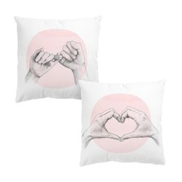 Bilderwelten Dekokissen 2er Set weiss Portrait Illustration - Handzeichnungen auf Rosa - Bett Couch Sofakissen Bezug & F&uuml;llung in 40x40 50x50 60x60
