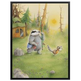 Bilderwelten Leinwandbild - Hochformat Wassili Waschb&auml;r - Wassili und Sibelius gehen angeln