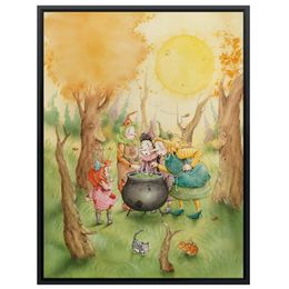 Bilderwelten Leinwandbild - Hochformat Frida die kleine Waldhexe - Frida beim Hexentreffen