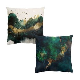 Bilderwelten Dekokissen 2er Set gr&uuml;n originell Abstrakt - Meerestraum - Bett Couch Sofakissen Bezug & F&uuml;llung in 40x40 50x50 60x60
