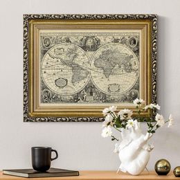 Bilderwelten Leinwandbild mit Barockrahmen Vintage Weltkarte Antike Illustration