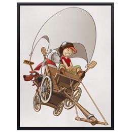 Bilderwelten Leinwandbild - Hochformat Fliegender Bauernhof Heuwagen