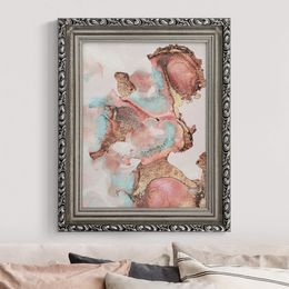 Bilderwelten Bild mit Barockrahmen Antik originell Abstrakt Aquarell rosa - Goldenes Aquarell Ros&eacute; - edle Optik Wohnzimmer Schlafzimmer