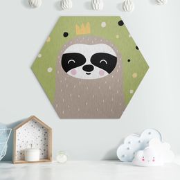 Bilderwelten Alu-Dibond Bild Hexagon Tiere beige Illustration - Das faulste Faultier - Deko Kinderzimmer Baby M&auml;dchen Jungen
