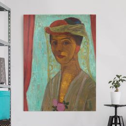Bilderwelten Leinwandbild originell modern Kunstdruck Leinwanddruck - Paula Modersohn-Becker - Selbstbildnis mit Hut - Wandbild XXL Wohnzimmer Schlafzimmer