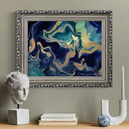 Gerahmtes Leinwandbild Spiel der Farben Indigo Feuer