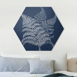 Bilderwelten Alu-Dibond Bild Hexagon Blumen blau Tropisch - Denim Pflanzenstudie VI - Pflanzen Wohnzimmer Schlafzimmer