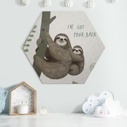 Bilderwelten Alu-Dibond Bild Hexagon Tiere beige modern - Faultier Spr&uuml;che - Back - Spr&uuml;che Kinderzimmer Baby M&auml;dchen Jungen