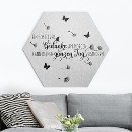 Bilderwelten Alu-Dibond Bild Hexagon Tiere weiss modern - Ein positiver Gedanke am Morgen - Motivation Wohnzimmer Schlafzimmer