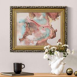 Bilderwelten Leinwandbild mit Barockrahmen Goldenes Aquarell Ros&eacute;