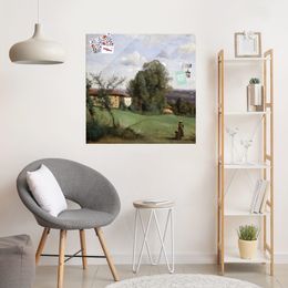 Bilderwelten Glasbild Natur modern einzigartig Glas Wandbild - Jean-Baptiste Camille Corot - Ein Bauernhof - Landschaft Wohnzimmer Schlafzimmer