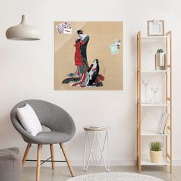 Bilderwelten Glasbild originell modern beige Glas Wandbild - Katsushika Hokusai - Zwei Kurtisanen - Deko Wohnzimmer Schlafzimmer