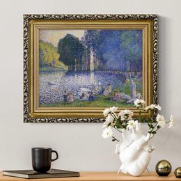 Bilderwelten Bild mit Barockrahmen Antik Wald modern Barock blau - Henri Edmond Cross - Der See im Bois de Bologne - B&auml;ume Wohnzimmer Schlafzimmer