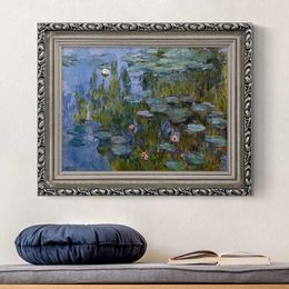Bilderwelten Bild mit Barockrahmen Antik originell modern Barock violett - Claude Monet - Seerosen (Nympheas) - edle Optik Wohnzimmer Schlafzimmer
