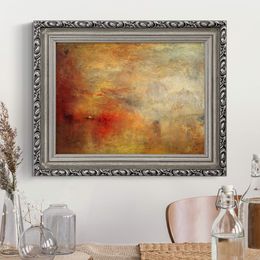 Bilderwelten Bild mit Barockrahmen Antik originell Abstrakt Barock orange - Joseph Mallord William Turner - Sonnenuntergang &uuml;ber einem See - edle Optik Wohnzimmer
