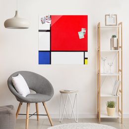 Bilderwelten Glasbild originell Abstrakt einzigartig Glas Wandbild - Piet Mondrian - Komposition Rot Blau Gelb - Deko Wohnzimmer Schlafzimmer