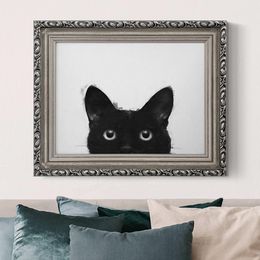 Bilderwelten Bild mit Barockrahmen Antik Tiere modern Aquarell schwarz - Illustration Schwarze Katze auf Wei&szlig; Malerei - Katze Wohnzimmer Schlafzimmer