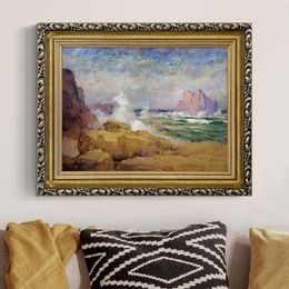 Bilderwelten Bild mit Barockrahmen Antik Strand Illustration Barock bunt - Ozean an der Bucht Malerei - Landschaft Wohnzimmer Schlafzimmer