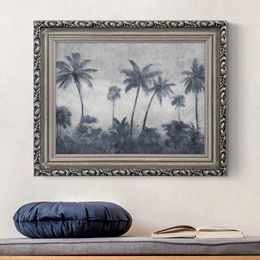 Bilderwelten Leinwandbild mit Barockrahmen Palmenkette in blau