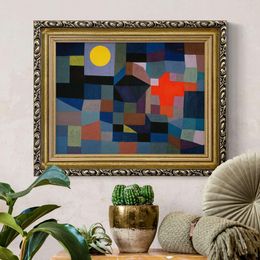 Bilderwelten Bild mit Barockrahmen Antik originell Abstrakt Barock blau - Paul Klee - Feuer bei Vollmond - edle Optik Wohnzimmer Schlafzimmer