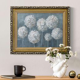Bilderwelten Bild mit Barockrahmen Antik Blumen modern Barock blau - Luftige Bl&uuml;ten II - edle Optik Wohnzimmer Schlafzimmer
