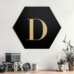 Bilderwelten Hexagon-Alu-Dibond Bild Buchstabe Serif Schwarz D