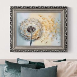 Bilderwelten Leinwandbild mit Barockrahmen Pusteblume mit fliegenden Samen
