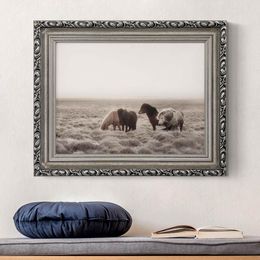 Bilderwelten Bild mit Barockrahmen Antik Tiere Motiv Barock braun - Island Wildpferde - Pferde Wohnzimmer Schlafzimmer